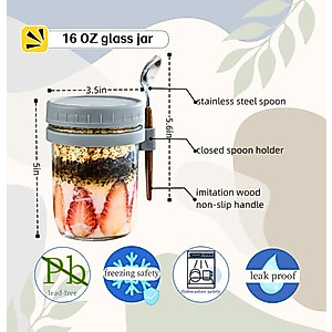 KETWOD Overnight oats containers jars with lids and spoons.The 16oz mason jars for overnight oats can store oats, fruits, vegetables, chia seeds, etc. four colors overnight oats jars.