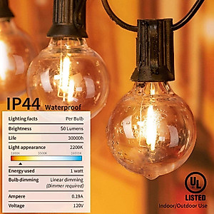 Sphoon Pack of 25 G40 Amber Glass Led Replacement Bulbs, 1W Equivalent 10W E12 Screw Base Soft Warm 2200K Globe Light Bulb for Indoor & Outdoor Led String Light Party Patio Garden Decor, CRI 90+