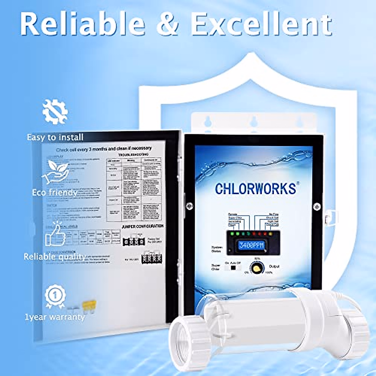 CHLORWORKS Saltwater Pool System Chlorine Generator - up to 40,000 Gallons