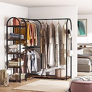 Tribesigns L Shape Clothes Rack, Corner Garment Rack with Storage Shelves and Hanging Rods, Space-Saving Large Open Wardrobe Closet for Bedroom