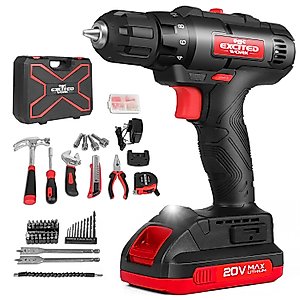 20V Cordless Electric Drill Set, 168 Pieces Power Drill Driver Kit, Max 310in.lbs with Tool Case for Home Repair 18+1 Poisition Torque Drill for Metal, Wood, Plastics by Excited Work