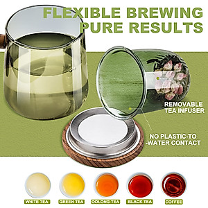 SUSTEAS Tea Cup with Infuser 13.5oz/400ml Glass Tea Mug with Lid - Gray Teacup with Wooden Handle for Tea Steeping at Home and Office, Housewarming & Birthday Gift