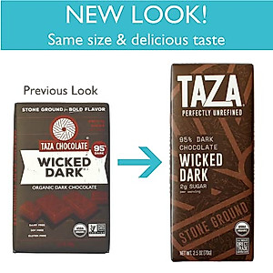 Taza Chocolate Organic Amaze Bar 95% Stone Ground, Wicked Dark, 2.5 Ounce (6 Count), Vegan