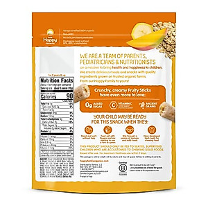 HAPPYTOT Organics Fruity Sticks, Oat & Fruit Filled Grain Sticks, Banana & Mango, Organic Toddler Snack, 2.5 Ounce Bag (Pack of 6)