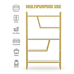 Teraves 5-Tier Adjustable Bookshelf Wood Bookcase with Metal Frame Book Shelf Organizer for Living Room/Bedroom/Study Room,46 Variants