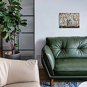 Bathroom Canvas Wall Art Flowers Theme Modern Farmhouse Painting Pictures for Bedroom Watercolor Wall Decor Framed Artwork for Office Kitchen Rustic Brown Wall Art Home Wall Decoration Size 12x16