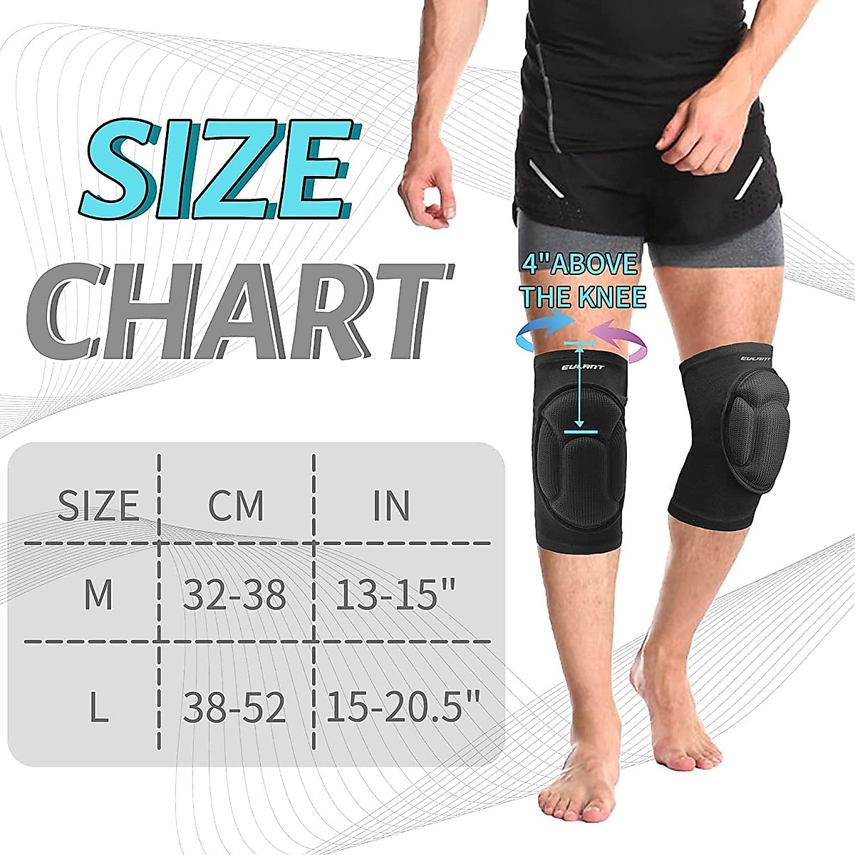 EULANT Volleyball Knee Pads for Men Women, Collision Avoidance Knee Protector Sleeve, Thick Padded Knee Protector for Volleyball Basketball Wresting Gardening Kneeling Works L