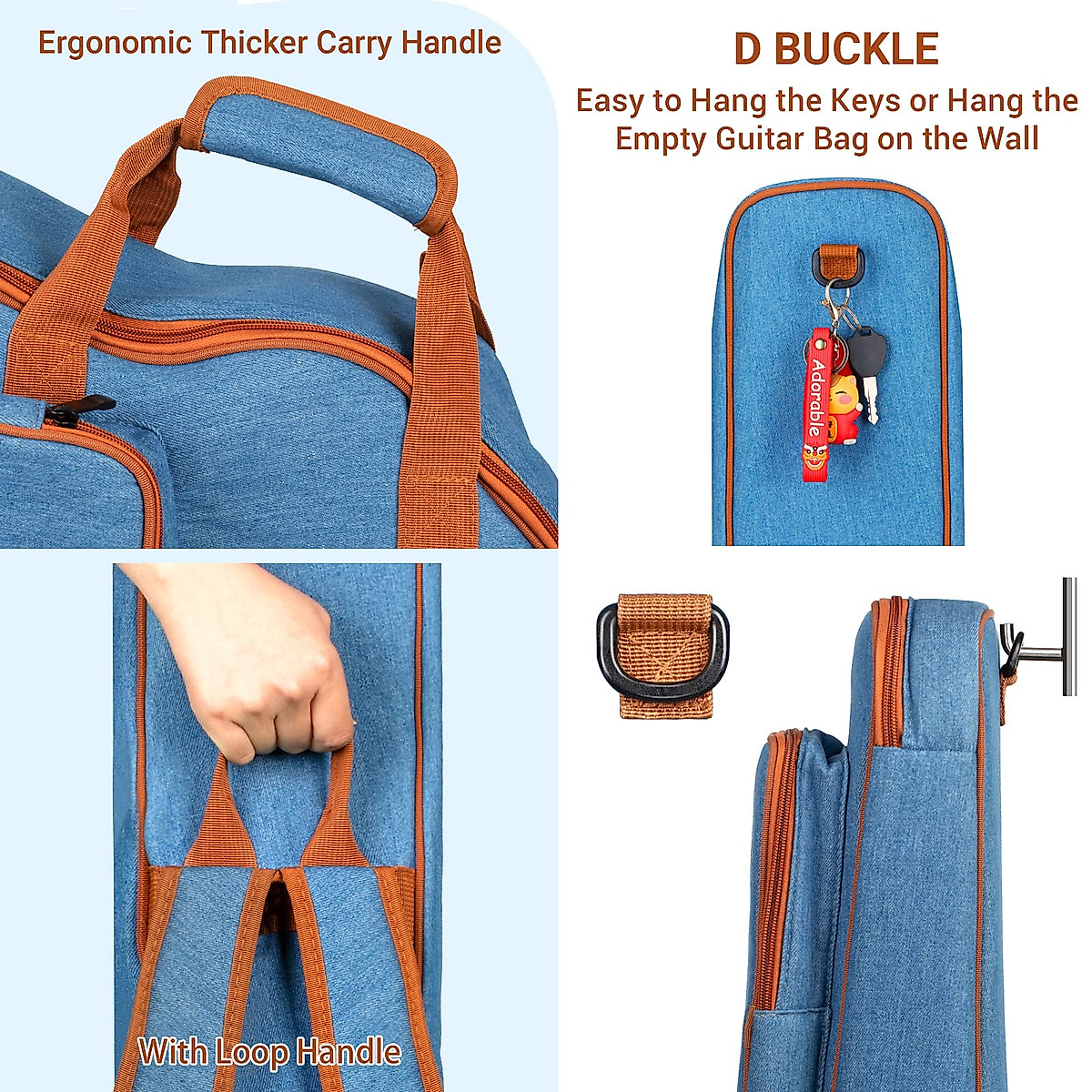 CAHAYA Acoustic Guitar Gig Bag 0.35inch Padded Guitar Bag Soft Denim Guitar Case with Three Large Storage Pockets Guitar Case Cover for 40 41 42 Inch Guitars