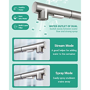 Bar Sink Faucet Brushed Nickel with Pull Out Sprayer, DAYONE Modern Stainless Steel Kitchen Faucets, Utility Single Hole/Handle Mini Bar Faucet Tap for RV