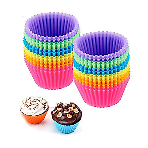 Reusable Silicone Cupcake Baking Cups 24 Pack, 2.75 inch Silicone Baking Cups, Reusable & Non-stick Muffin Cupcake Liners for Party Halloween Christmas,6 Rainbow Colors (Pack of 24,Multicolor)