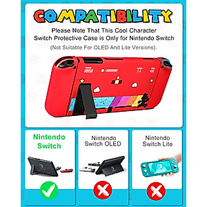 Gurgitat 8in1 Maro Switch Case for Nintendo Switch Carrying Cases & Storage Accessories Bundle Kit, Thumb Grips Button Caps+Game Card Holder+Dockable Cover Skin+Sticker for Switch Travel Pouch Bag