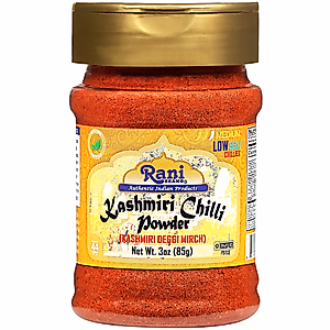 Rani Kashmiri Chilli Powder (Deggi Mirch, Low Heat) Ground Indian Spice 85g PET Jar ~ All Natural | Salt-Free | Vegan | Kosher | Gluten Friendly | Perfect for Deviled Eggs & Other Low Heat Dishes