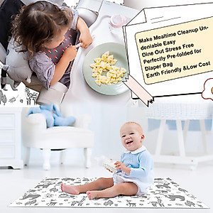 Drydiet 100 Pack 28"x47" Splat Mat for Under High Chair, Disposable Mats with Animals Print, Waterproof High Chair Mat Plastic Floor Mat Multipurpose Mat Baby Led Weaning Supplies (Forest Animal)