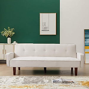 Eafurn Button Tufted Convertible Sofa Bed,Modern Linen Fabric Adjustable Couch Sleeper Modern Reversible Convertible Folding Lounge Couch Loveseat Daybed for Living Room with Solid Wood Legs