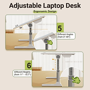 OGRANEE Kids Lap Desk, Dry Erase Table Adjustable Angles Height, Dry Erase Board for Kids with Drawer & Dry Eraser Markers, Foldable Bed Desk for Laptop and Writing, Drawing, Reading, White（24"*16.5"）