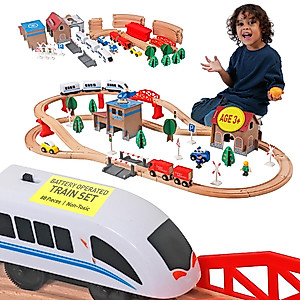 Battery Operated Train Set – Wooden Toys for Kids and Toddlers – Train Sets for Boys 2-4 – Premium Quality Wood Fits Thomas Brio – Fun & Entertaining – Train Tracks for Kids