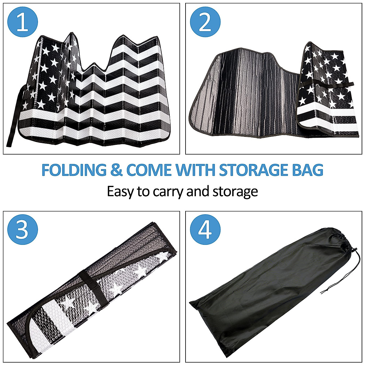 Litivy Windshield Sun Shade Compatible with Toyota Tacoma 2016-2022 TRD Off-Road, SR, SR5, TRD Sport, TRD Pro 23"x53" Folding Front Window Sun Shade for Car Accessories (American Flag)