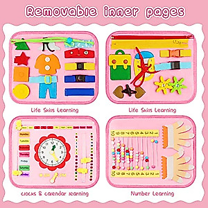 BESFAN Busy Book for Toddlers 1-3, Montessori Toys Busy Board Educational Sensory Learning Toys with Life Skills Travel Toys for Toddlers 1-3 for Road Trip Plane Car