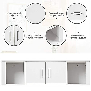 Giantex Wall Mounted Storage Cabinet 2 Cube Floating Media Hanging Desk W/2 Doors and 2 Open Shelves, Home Office Furniture for Kitchen, Bathroom, Living Room Floating Console Hutch (White)