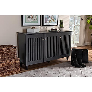 Baxton Studio Fernanda Modern and Contemporary Dark Gray 3-Door Wooden Entryway Shoe Storage Wide Cabinet