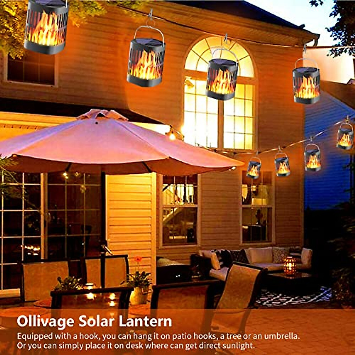 Ollivage Solar Flame Lantern Light, Solar Torch Light Outdoor Hanging Lantern Lights Decoration Lighting Solar Powered Garden Light Dusk to Dawn Auto Turn On/Off for Tree Pathway, 2 Pack