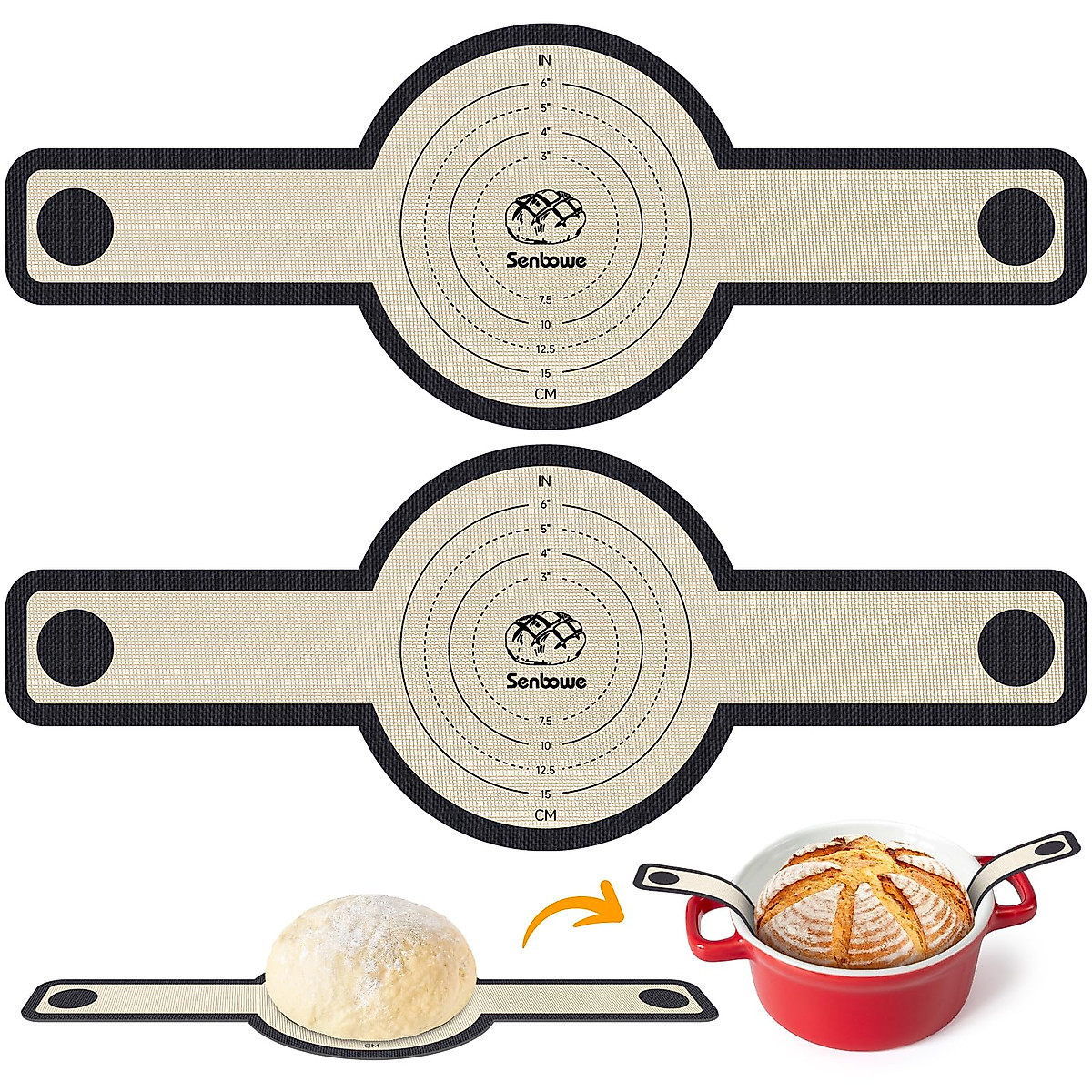 Senbowe 2 PCS Silicone Bread Sling for Dutch Oven, Non-Stick & Easy to Clean Reusable Silicone Bread Baking Mat Sheet Liner with Extra Long Handles, Easy to Transfer Sourdough Bread Baking Supplies