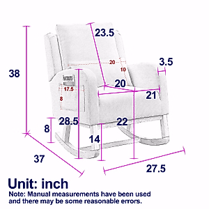Rocking Chair Nursery with Pillow, Nursery Rocking Chairs in Teddy Fabric with Wingback & Armrest, Built-in 2 Side Pockets, Comfy Nursery Glider Nursing Chair Armchair for Living Room, Bedroom, Grey
