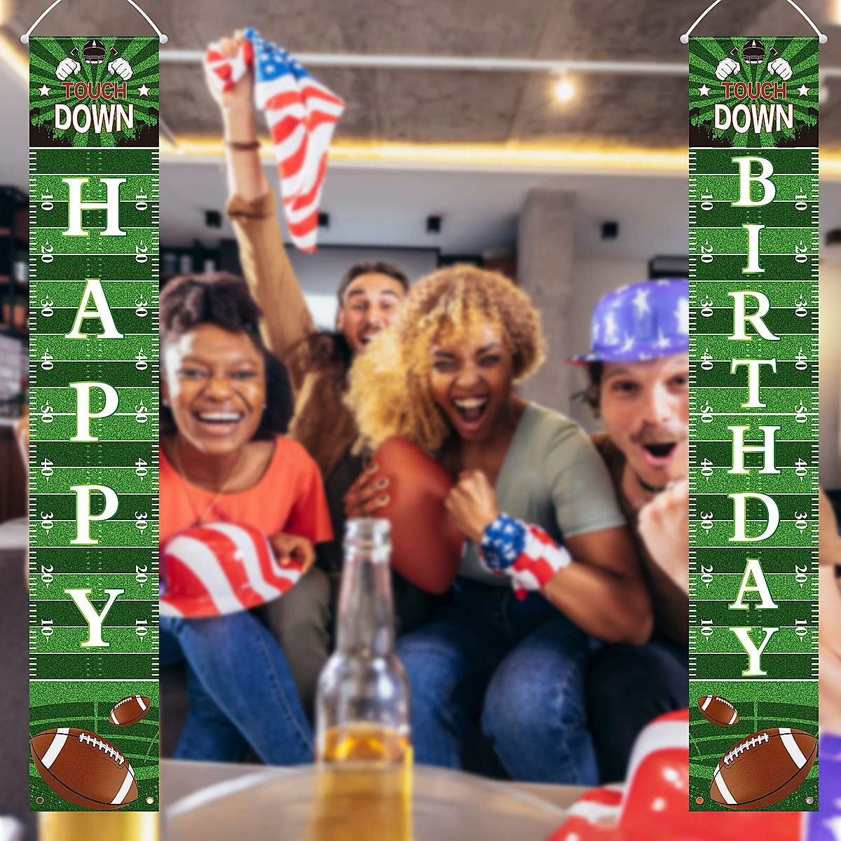 Batiyeer Football Happy Birthday Porch Sign Banner Football Bowl Game Sports Fan Supplies Football Themed Boy Birthday Party Favors Photo Booth Props Wall Hanging