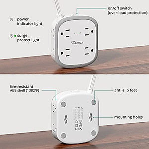 Flat Plug Power Strip, 5 ft Ultra Thin Flat Extension Cord, 8 Widely Outlets, 4 USB Ports(1 USB C) Desk Charging Station, Compact Surge Protector Power Strip for Travel Home Office Dorm Essentials