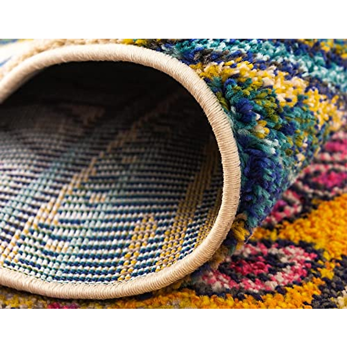 Unique Loom Estrella Collection Colorful, Paisley, Floral, Abstract, Modern Area Rug, 2 ft 7 in x 10 ft, Beige/Pink