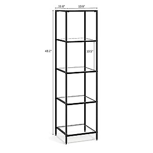 Homhedy 5-Tier Bookshelf,Metal Bookcase,Tempered Glass Shelves,Storage Rack Shelf for Home Office,Living Room,Bedroom, Bathroom,Modern Style, Black