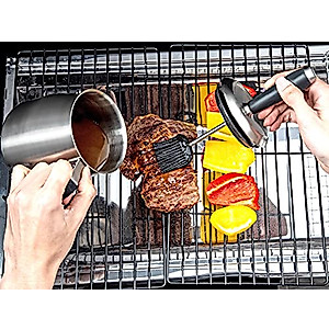 WEQUALITY 32oz Basting Pot with 2 Replaceable Basting Brush Set，Grill BBQ Accessories，Cooking&Grilling Gifts for Men and Dad，Premium Stainless Steel 304 Barbecue Sauce Pot