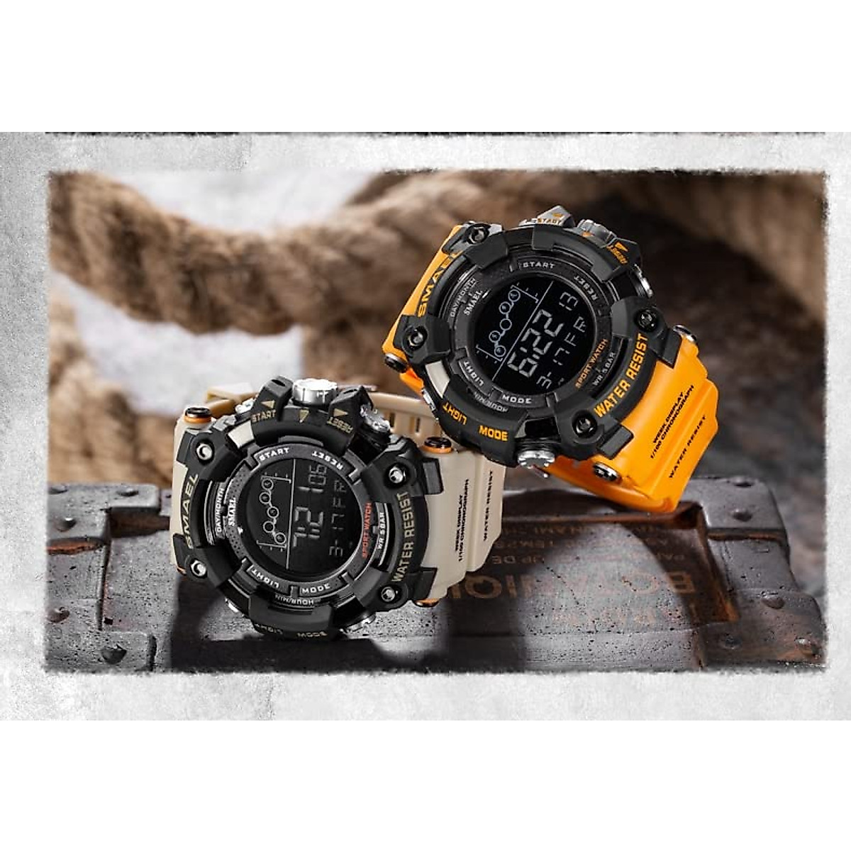 AIMES Men’s Sport Watches Military Outdoor Sports Digital Watch Waterproof Tactical Army Wristwatch Fashion Casual Watches (A-Orange)