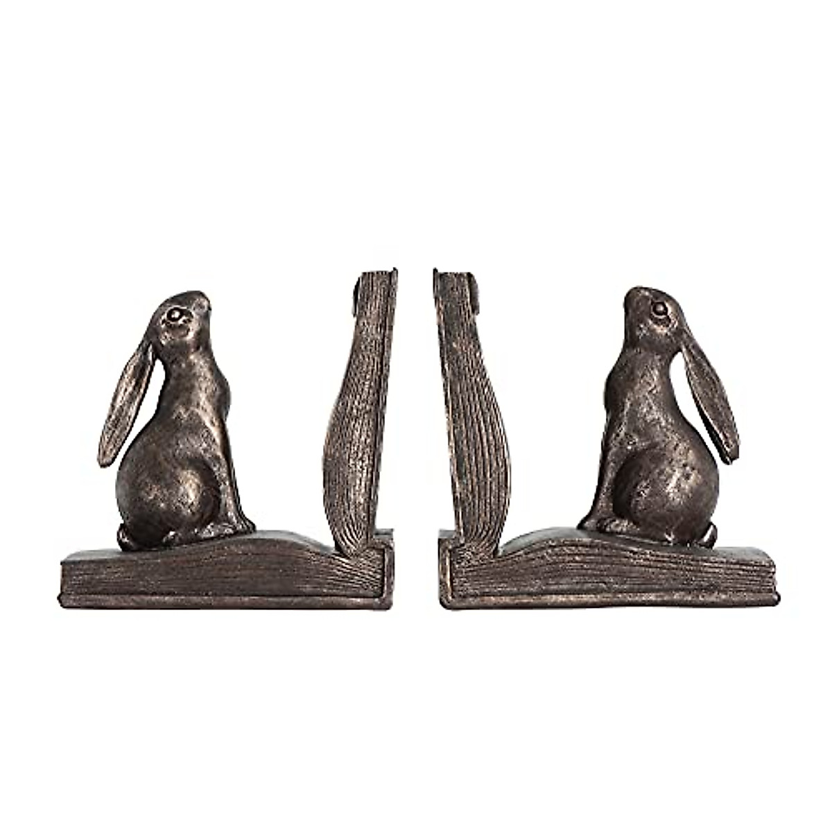 Creative Co-op EC0148 Rustic Rabbit on Book Resin (Set of 2 Pieces) Bookends, Bronze