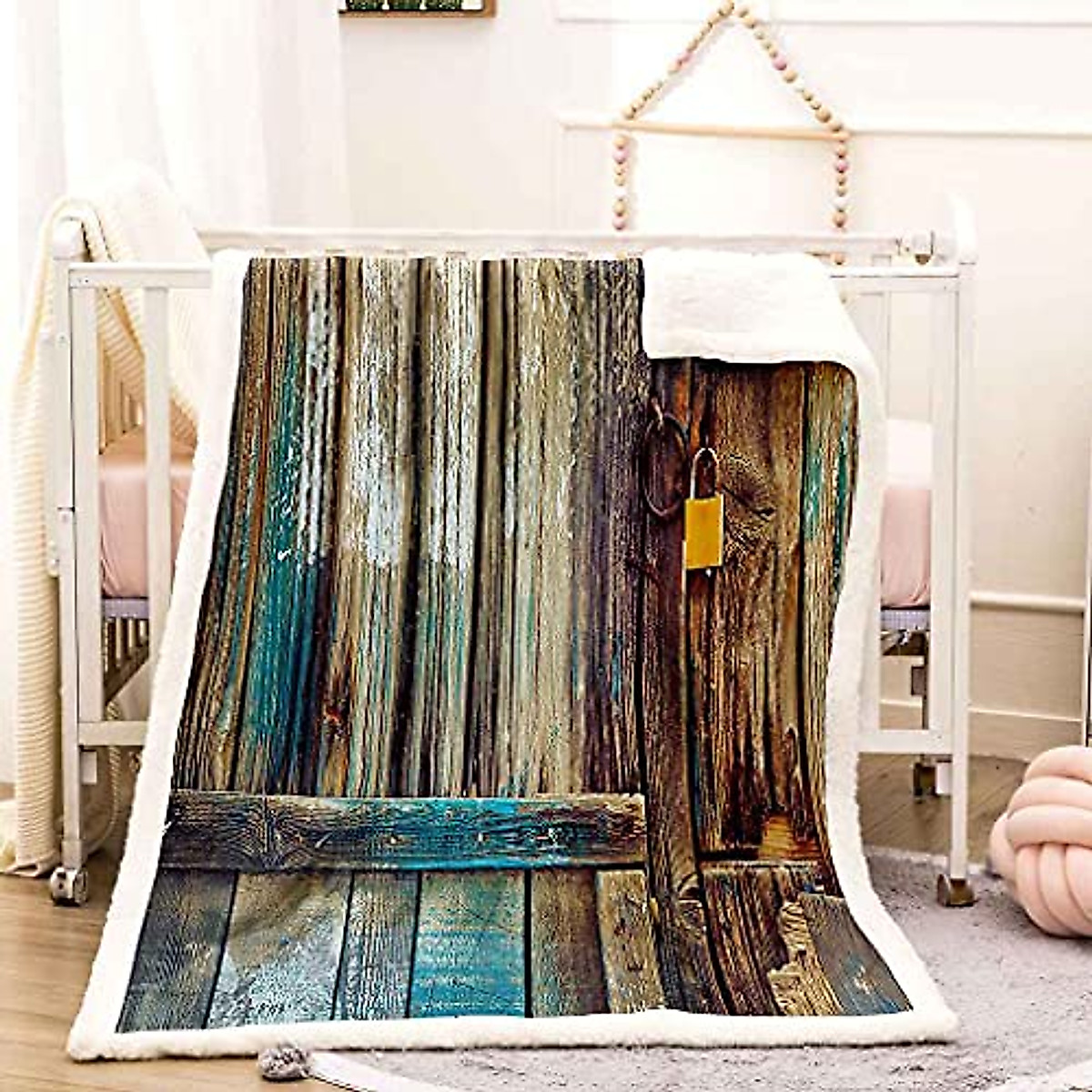 NARBOR Soft Fleece Throw Blanket - Fluffy Microfiber Solid Blankets for Bed and Couch Double/Single Size - 59X79Inch Wooden Door Print Printed Flannel Blanket for Bed, Couch and Sofa