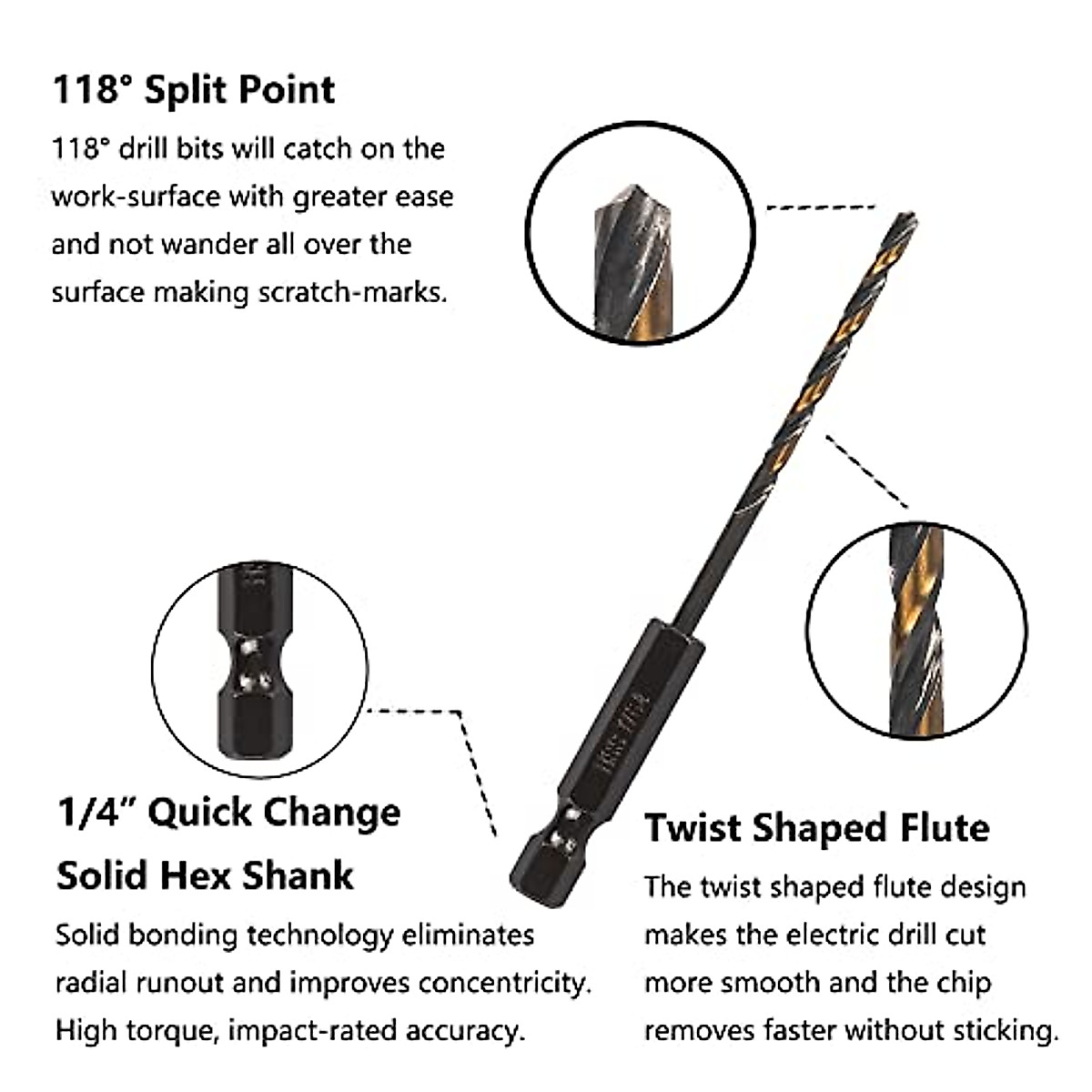 VALYRIANTOOL 10PCS 3/32" Impact Drill Bit Set, Hex Drill Bit Set, Black Gold Drill Bits Set, HSS Quick Change Impact Driver Drill Bit Set for Copper, Aluminum, Zinc Alloy, Wood, Plastic