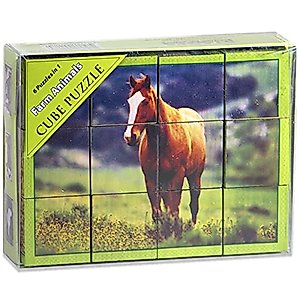 Stages Learning Wooden Farm Animal Cube Puzzle for Preschool Language Builder (SLM408)