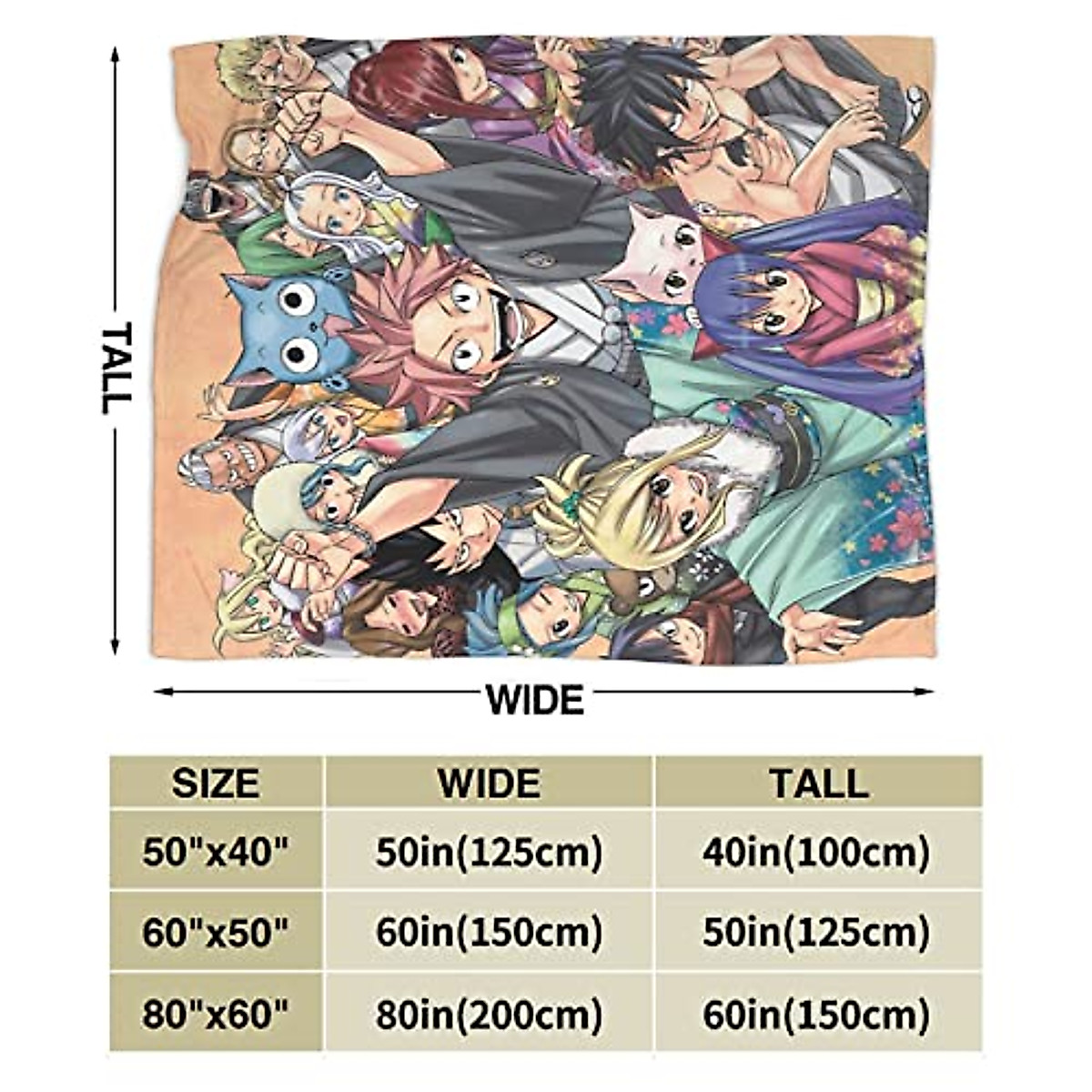 HEVANE Autumn Winter Home Fleece Throw Blanket,Fairy Tail All Characters Coral Plush Travel Blankets Carpet Bedspreads Sofa Cover Bedroom Decor for Couch Dorm Room 50 inchX40 inch