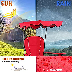 GYMAX Canopy Chair, Portable Folding Beach Pool Chair Lawn Chair with Canopy Two Cup Holders and Carry Bag, for Outdoor Beach Camp Park Patio (Red)