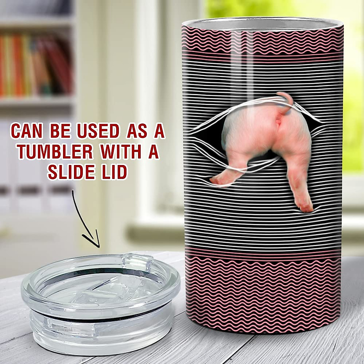 SANDJEST Pig Tumbler Funny 4 in 1 16oz Tumbler Can Cooler Coozie Skinny Stainless Steel Tumbler Gift for Daughter Farm Girl Animal Lover Christmas Birthday