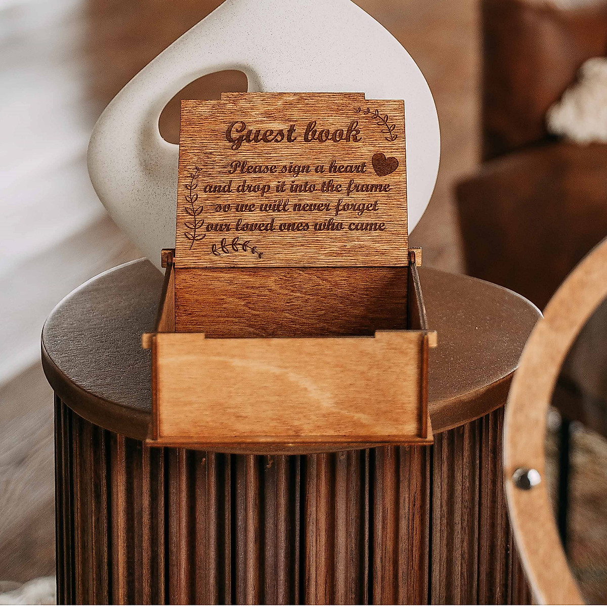 Wedding Guest Book Alternative, Drop Top Frame with Photo, Rustic Wedding, Guest Book Sign, Wooden Box with Hearts - 80 pcs, Shadow Box for Wedding, Baby Shower, Anniversary (Oak-Transparent)