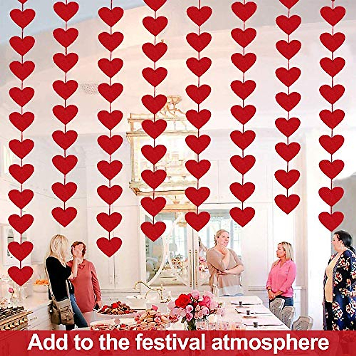 100 Hearts Felt Garland Valentines Day Red Heart Hanging String Garland 4Pack (Each 10ft) Valentines Day Decorations Wedding Anniversary Festival Birthday Home Windows Background Party Supplies