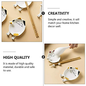 Cabilock Cute Cat Spoon Rest Multifunction Ceramic Cooking Utensil Holder Stove Cover Lid Holder Spoon Holder for Stove Top, Coffee Spoon Rest, Ladle Rest, Cooking Utensil Rest