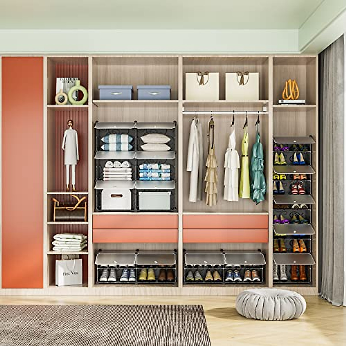 FUNLAX Shoe Rack, 6 Tier Plastic Shoe Storage Cabinet 24 Pairs Shoe Rack Organizer with Door for Closet Entryway Taller Shoes Boots Organizer