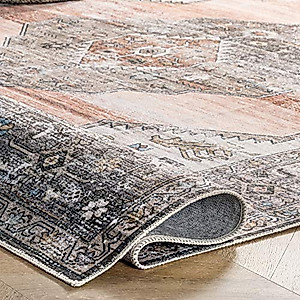 nuLOOM Gracie Distressed Medallion Machine Washable Area Rug, 8' x 10', Peach