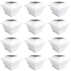 iGlow 12 Pack White Outdoor Garden 4 x 4 Solar LED Post Deck Cap Square Fence Light Landscape Lamp PVC Vinyl Plastic