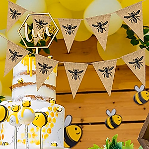 Whaline 2Pcs Queen Bee Burlap Banner Decorations for Baby Shower Birthday Party Pre-Assembled Rustic Bunting Garland Holiday Celebration Hanging Decor for Front Porch Baby Shower Birthday Supplies