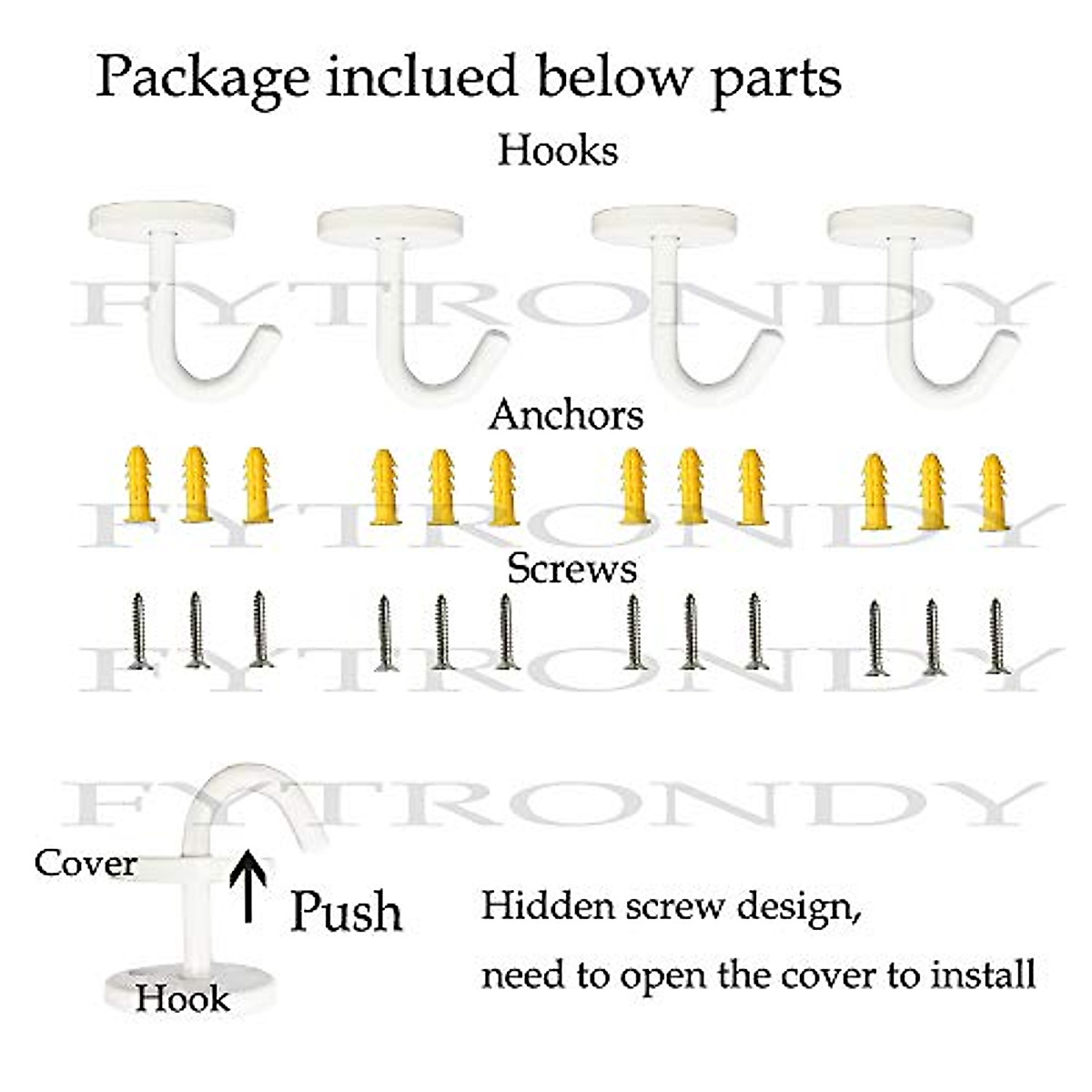 FYTRONDY White Edition Stainless Steel Screws Mount Ceiling Hooks, Coat Hanger (2 INCH, 4 Pack)