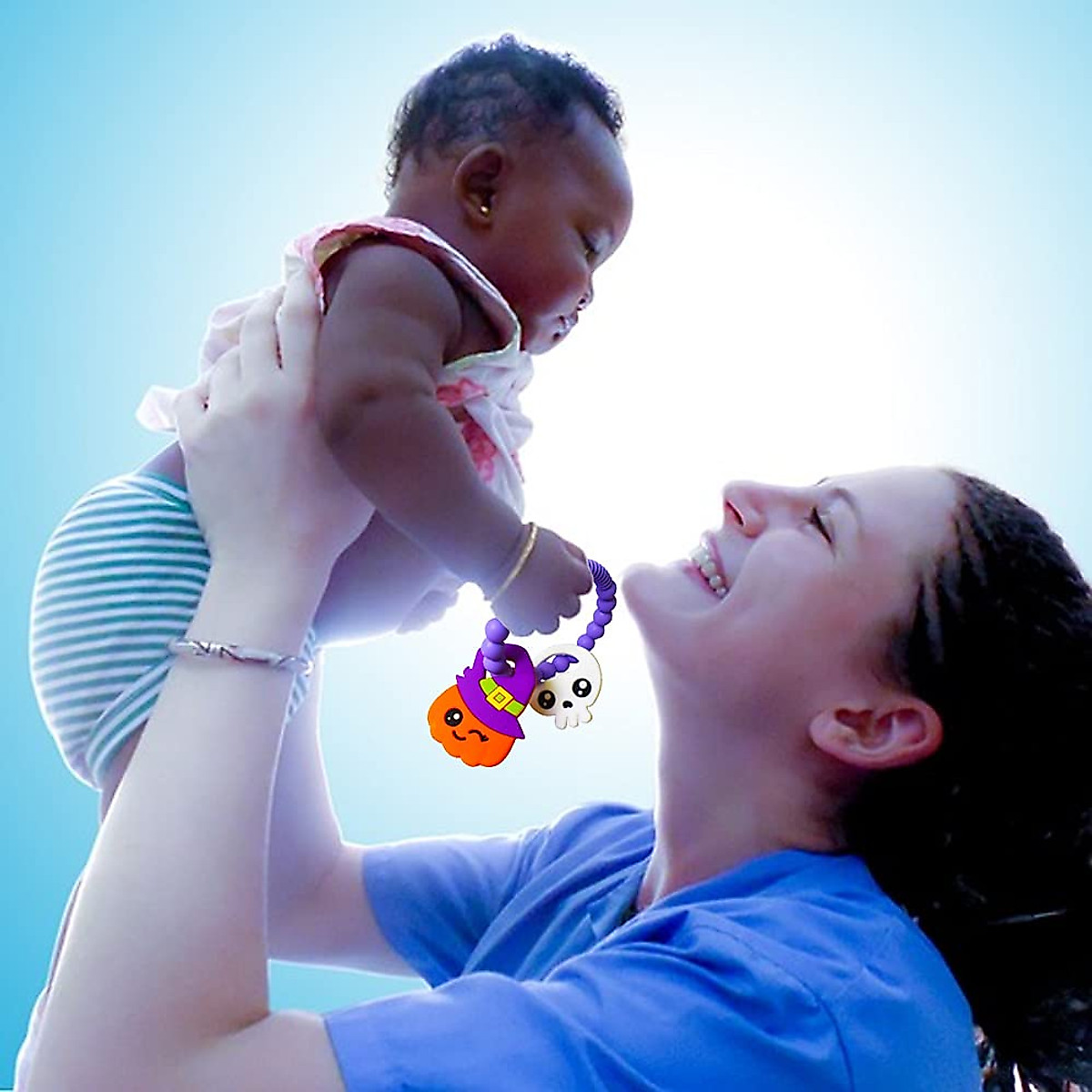 Nightmare Before Christmas Baby Toys Pumpkin Teether Baby Girl Or Boy Halloween Teether Perfect Chew Toy for Teething Babies Great Gift for Halloween with 1 Pc Mysterious Baby Teether Toy(2pc)