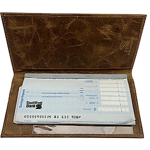 Genuine Leather Checkbook Cover For Men & Women Checkbook Holder Wallet RFID Blocking USA Series (Tan)